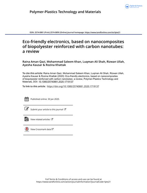 Pdf Polymer Plastics Technology And Materials Eco Friendly Electronics Based On