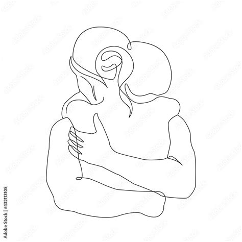 Couple Kiss One Line Drawing Couple Creative Contemporary Abstract