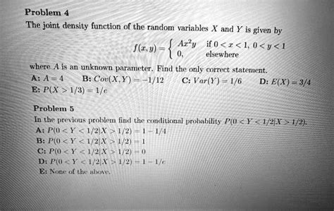 Solved Problem The Joint Density Function Of The Random Variables X