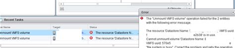 Unable To Unmountdelete Vmfs Datastore The Resource Is In Use