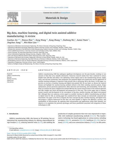 Pdf Big Data Machine Learning And Digital Twin Assisted Additive Manufacturing A Review