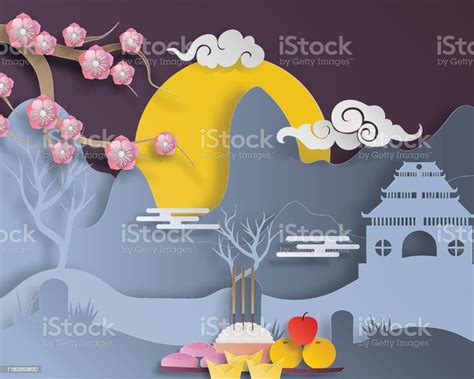 벡터 손 중국 유령 축제 배경 음식에 대 한 종이 를 절단에 그린 디자인에 사용 됩니다 Hungry Ghost Festival에