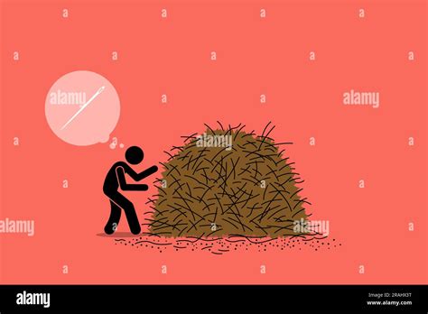 Finding A Needle In A Haystack Vector Illustrations Clip Art Depicts
