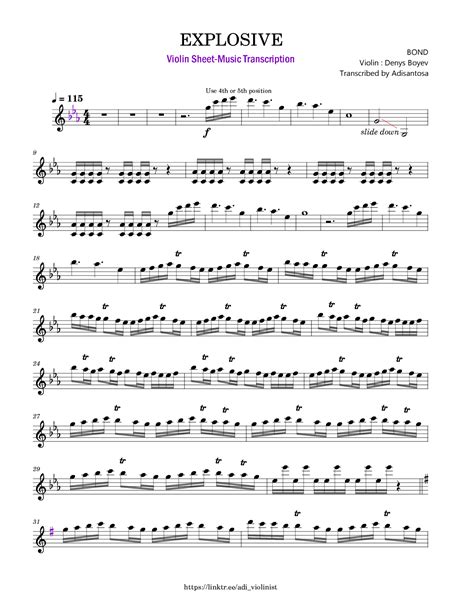 Bond Explosive Solo Violin Arr Adisantosa By Denys Boyev Sheet
