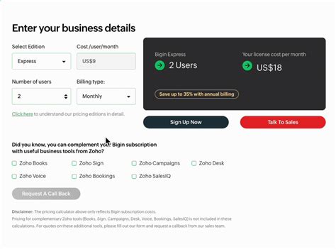 Bigin Subscription Calculator Bigin By Zoho Crm