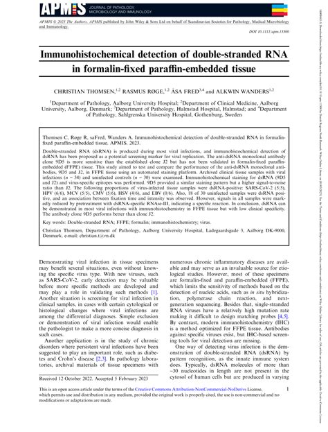 Pdf Immunohistochemical Detection Of Double Stranded Rna In Formalin Fixed Paraffin Embedded