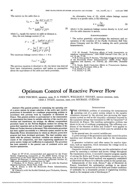 Optimum Control Of Reactive Power Flow Pdf Mathematical Optimization Electric Power