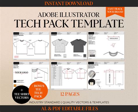 T Shirt Tech Pack Fashion Tech Pack Template Tee Shirt Vector Adobe Illustrator Diy Tech Pack Ai