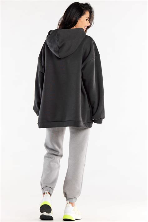 Grafitowa Bluza Damska Oversize Z Kapturem Cudmoda Pl
