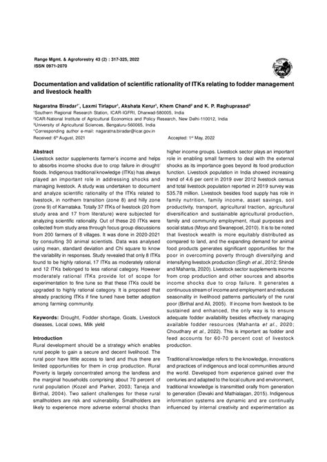 Pdf Documentation And Validation Of Scientific Rationality Of Itks Relating To Fodder