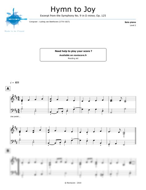 Klaviernoten Ode An Die Freude Ludwig Van Beethoven Noviscore Noten