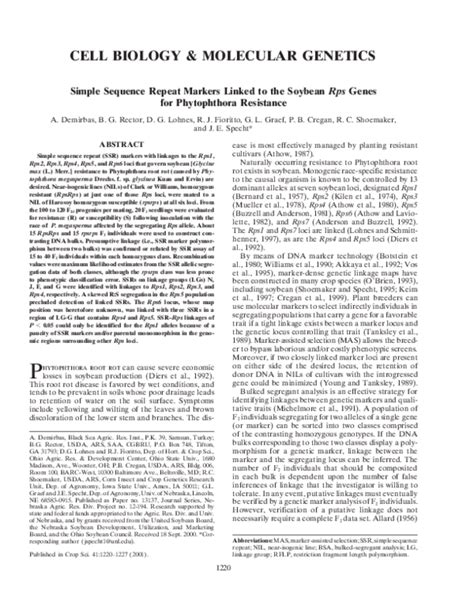 Pdf Simple Sequence Repeat Markers Linked To The Soybean Genes For