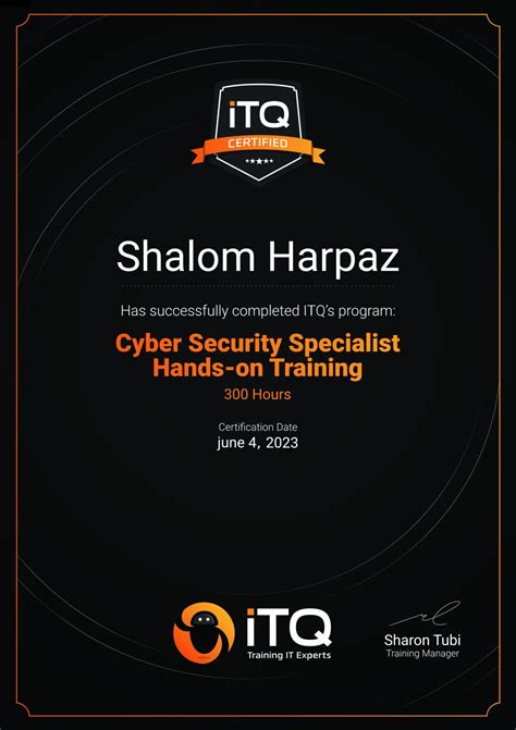 Shalom Harpaz שלום הרפז On Linkedin שמח לקבל את תעודת הסיום בקורס סייבר במכללת Itq Ltd