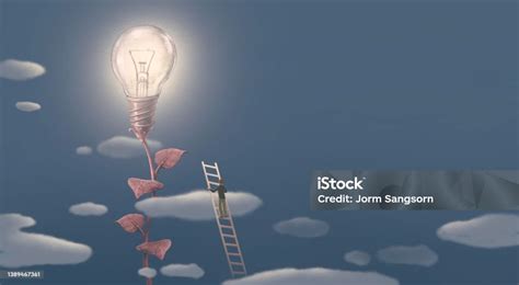 영감 성공 사업과 창의력의 개념 아이디어 초현실적 인 예술 개념적 3d 그림 전구 나무와 계단에있는 남자 상상에 대한 스톡 벡터 아트 및 기타 이미지 Istock