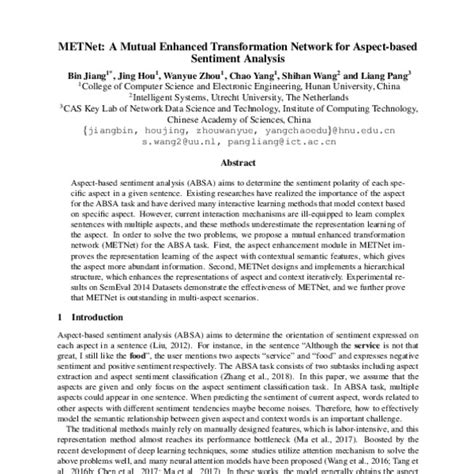 Metnet A Mutual Enhanced Transformation Network For Aspect Based Sentiment Analysis Acl Anthology