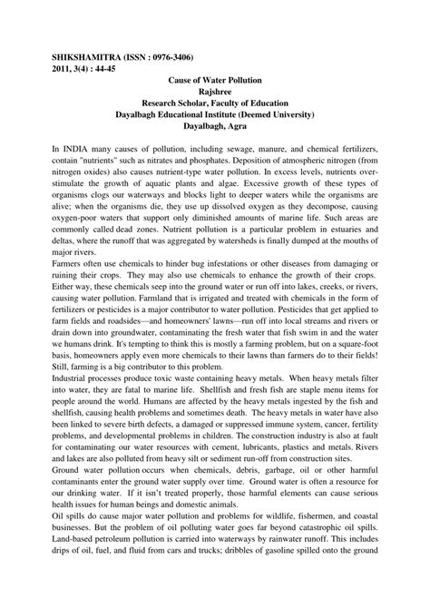 Pdf Causes Of Water Pollution In India