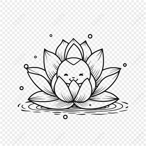 연꽃 개요 스케치에서 작은 새끼 고양이의 선 그리기 벡터 미술 꽃잎 Png 일러스트 무료 다운로드 Lovepik