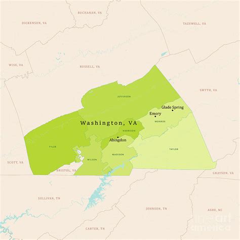 Va Washington County Vector Map Green Digital Art By Frank Ramspott