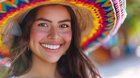 Mexican Woman Wearing A Mexican Hat Premium Ai Generated Image