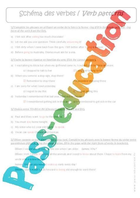 Schéma des verbes 3ème Exercices PDF à imprimer par Pass education fr jenseigne fr