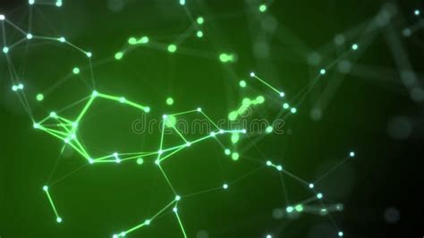 Futuristic Abstract Green Glowing Plexus Dots With Radiant Magical Energy Lines On A Black