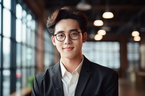 Premium Photo Man Dressed In Suit And Wearing Glasses Poses For