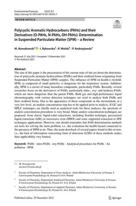 Pdf Polycyclic Aromatic Hydrocarbons Pahs And Their Derivatives O Pahs N Pahs Oh Pahs