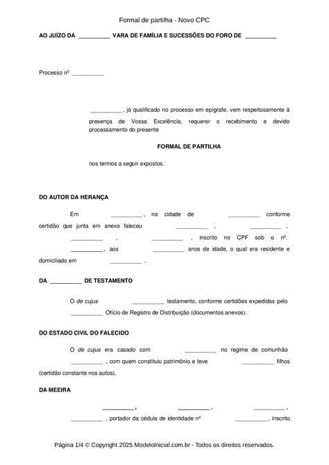 Modelo Formal De Partilha Novo Cpc