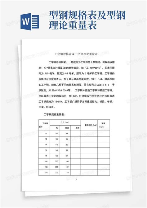 型钢规格表及型钢理论重量表word模板下载编号lozponry熊猫办公