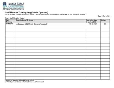 Cradle Operator Training Log Pdf