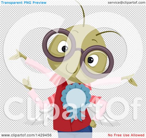 Clipart Of A Nerdy Bug Wearing Glasses And Showing Off A Ribbon
