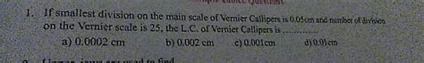 The Smallest Division On Main Scale Of A Vernier Callipers Is 1 Mm And