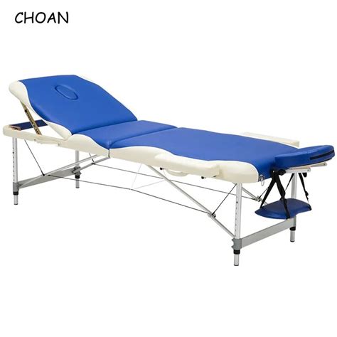 Portable Foldable Salon Furniture Tattoo Spa Tri Fold Leather Metal Beauty Massage Table Bed
