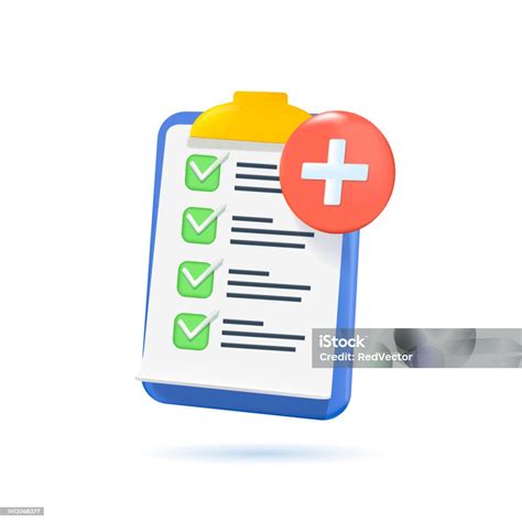 의료 아이콘입니다 3d 체크리스트 그림 건강 관리 및 건강 상태 확인 기호 벡터입니다 건강 검진 양식 보고서 의사에 대한 스톡 벡터 아트 및 기타 이미지 Istock