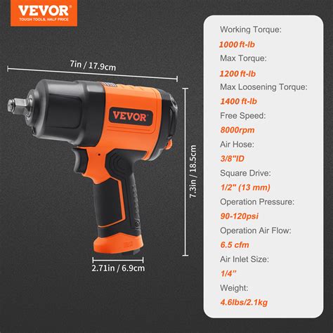 Vevor Air Impact Wrench 12 Square Drive 1400ft Lb Nut Busting Torque