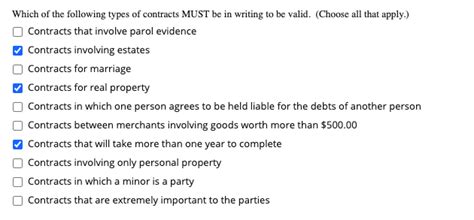 Solved Which Of The Following Types Of Contracts Must Be In