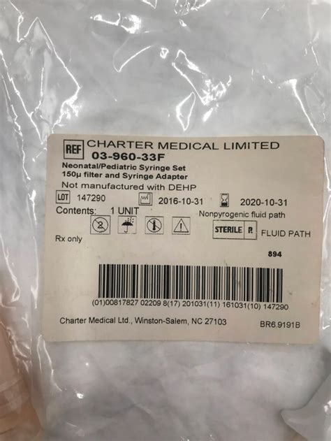 Charter Medical 03 960 33f Neonatalpediatric Syringe Set 150u Filter
