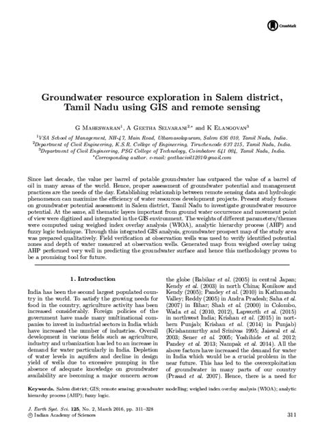 Pdf Groundwater Resource Exploration In Salem District Tamil Nadu Using Gis And Remote Sensing