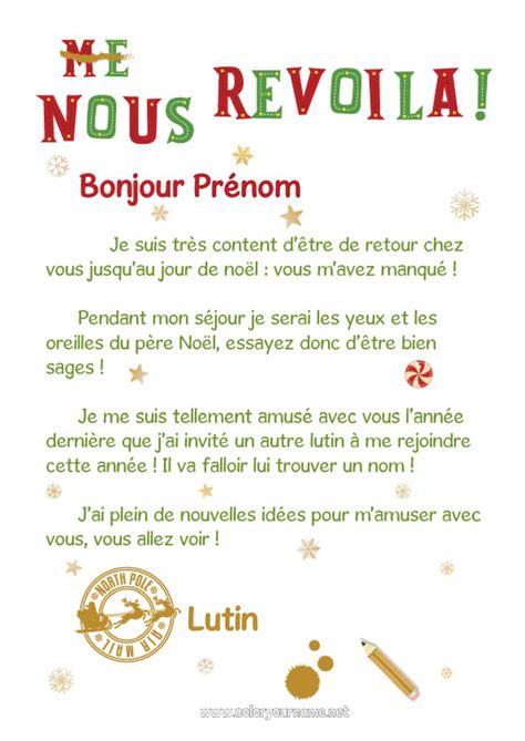 Lettre retour d un lutin farceur de Noël qui revient dans une famille