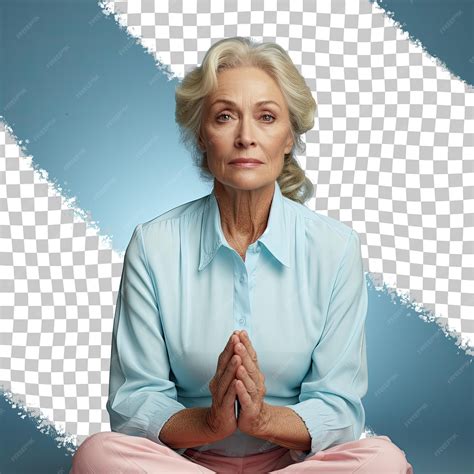 Premium Psd Serene Slavic Senior Geologist Blonde Hair Hands Clasped