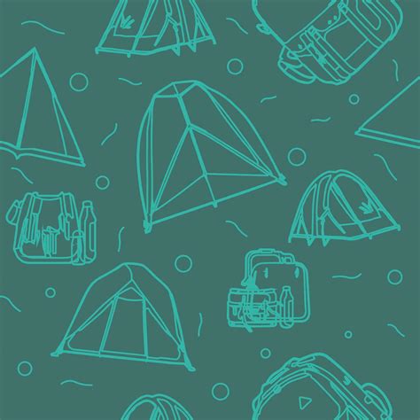Camping Element Line Art Pattern Seamless Vector On Green Background