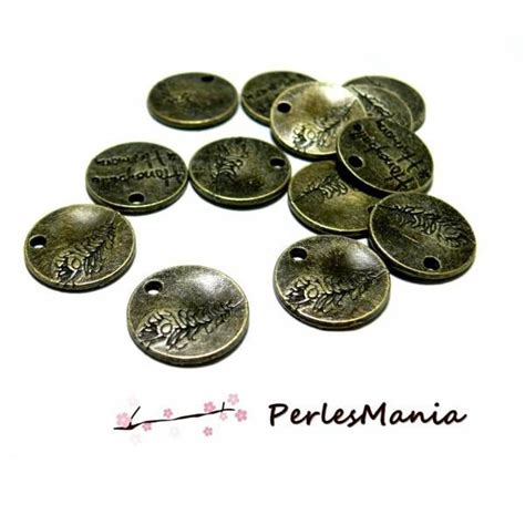 Pax Pendentifs Medaille Ronde Mm Plume Ref Metal Couleur Bronze Personalized Items Person