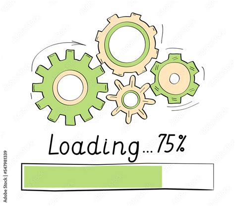 Gears Rotates Loading Progress Bar Vector Style In Doodle Style Load