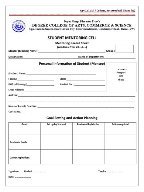Mentoring Record Personal Information Sheet 1 Pdf Mentorship
