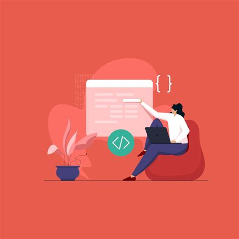 Premium Vector Female It Developer At Workplace Programmer Working On