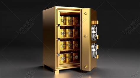 막대와 동전으로 가득 찬 열린 뚜껑이 있는 현실적인 황금 금고의 3d 렌더링 가득 배경 실적 배경 현실 배경 이미지 Hd
