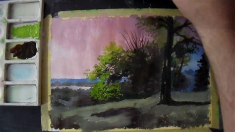 Как нарисовать летний пейзаж гуашью Подмалевок и первые прописки Youtube