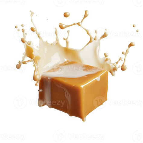 Caramel Candy Splash Delicious Cube In Creamy Liquid Explosion 60241921 Png