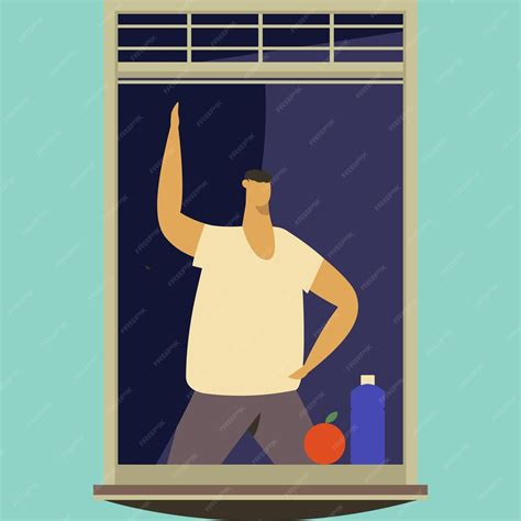 Premium Vector A Man Looking Out Of A Window With A Bottle Of Water