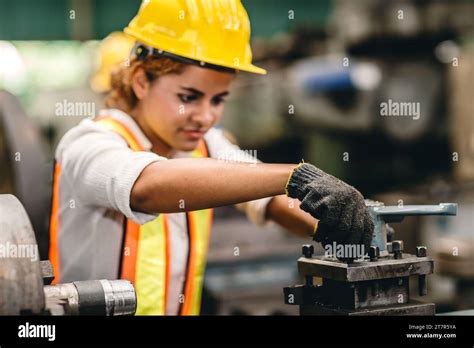 Engineer Milling Technician African Woman Worker Manual Hand Skill Working In Heavy Industry